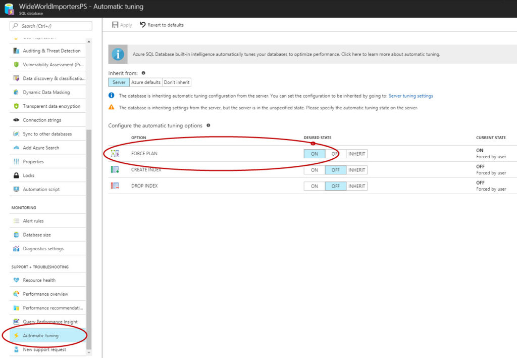 Enabling Automatic Plan Correction in the Azure Portal - SQLPerformance.com